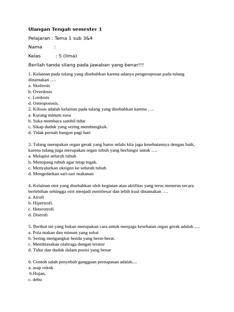 Dokumen Soal Kelas 5 Tema 1 Sub Tema 3 Dan 4 | PDF