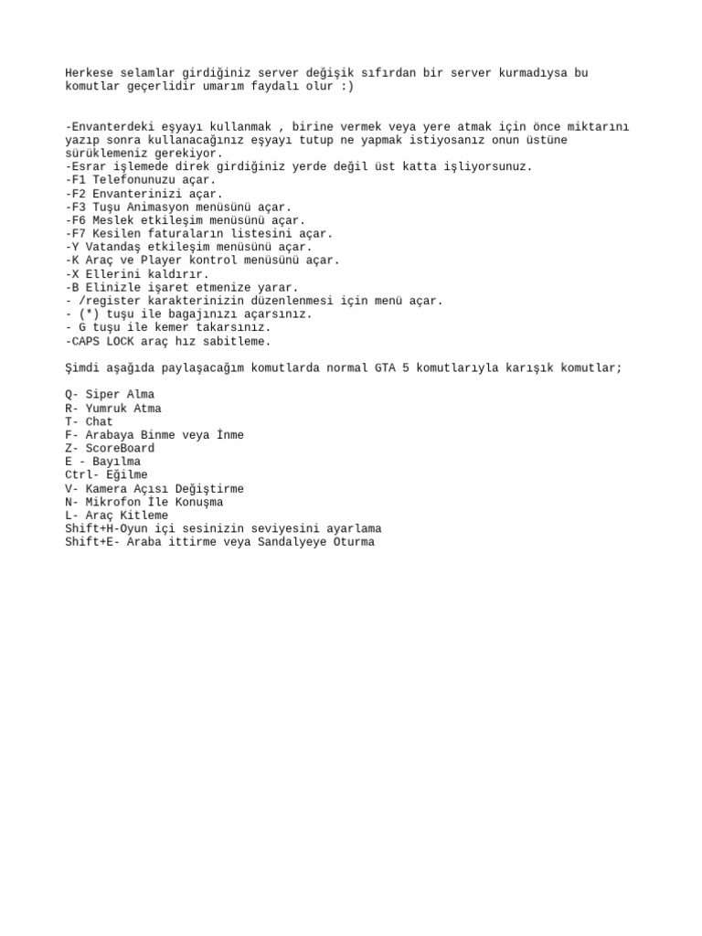 Fivem Komutları | PDF