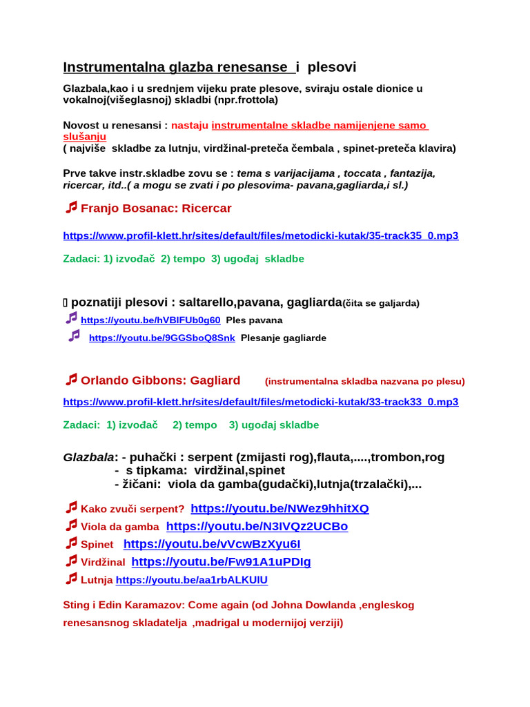 Instrumentalna glazba i plesovi renesanse | PDF