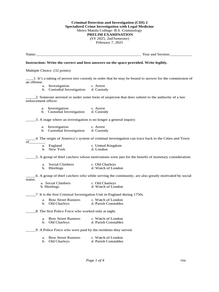 Criminal Detection Exam for Criminology Students | PDF | Police | Arrest