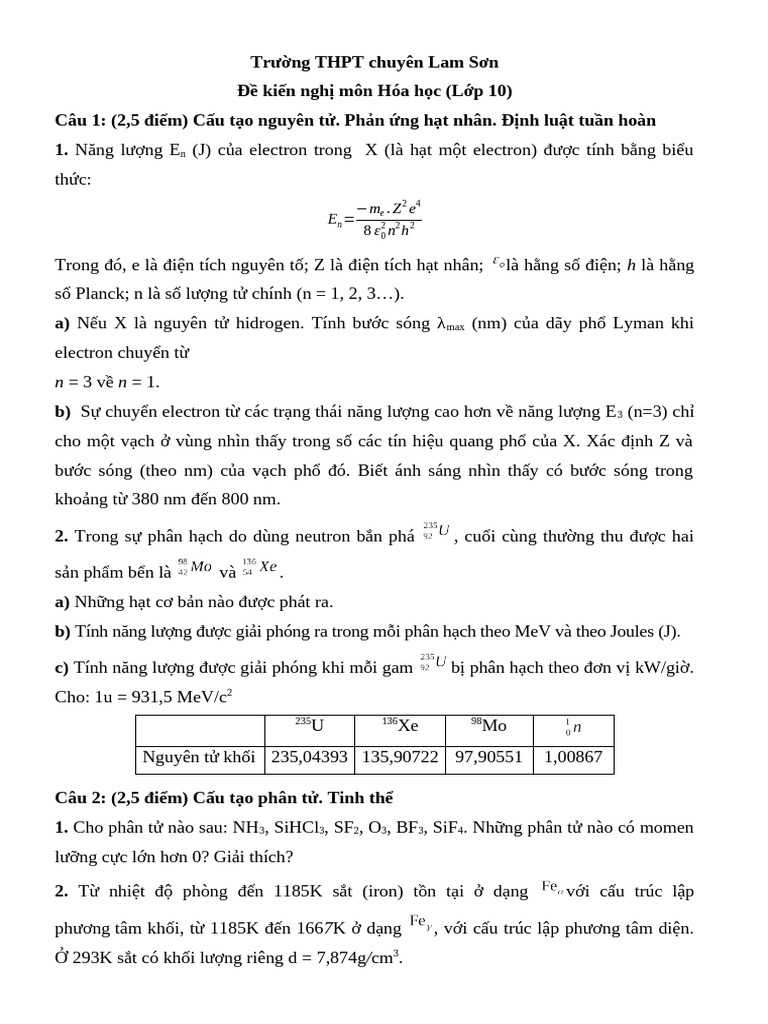 De Hoa 10 - Chuyên Lam Son, Thanh Hoa | PDF