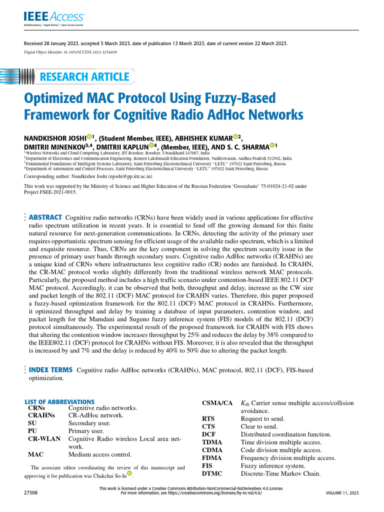 Optimized MAC Protocol Using Fuzzy-Based Framework For Cognitive Radio AdHoc Networks | PDF ...