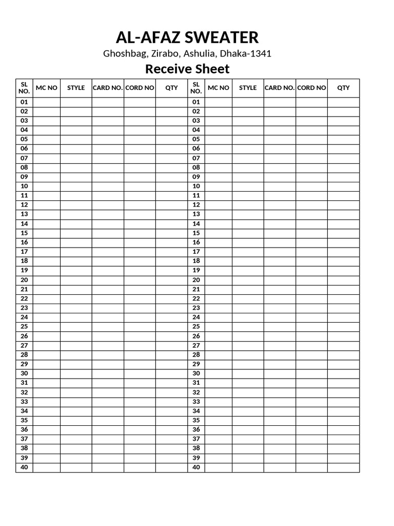 Receive Sheet | PDF