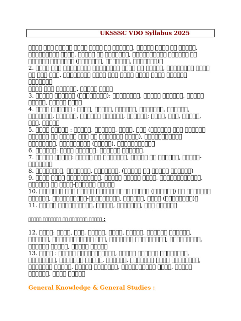 UKSSSC VDO Syllabus 2025 | PDF | Agriculture