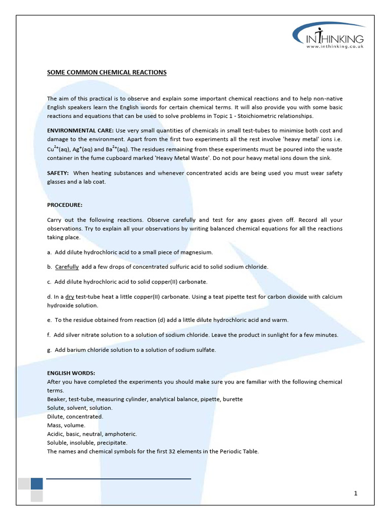 Common-chemical-reactions | PDF