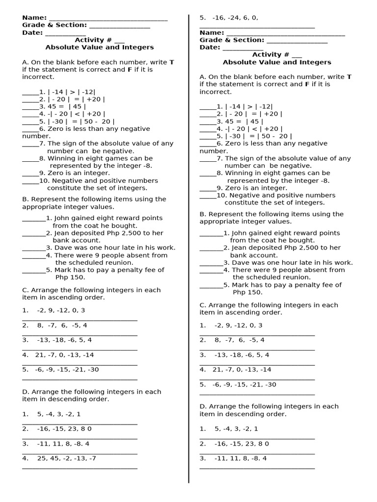 Absolute Value and Integers | PDF | Mathematics