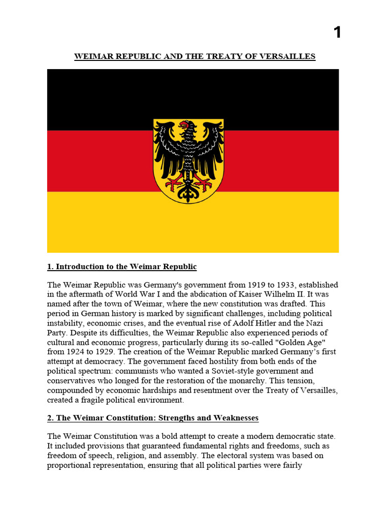 Weimar Republic and The Treaty of Versailles | PDF