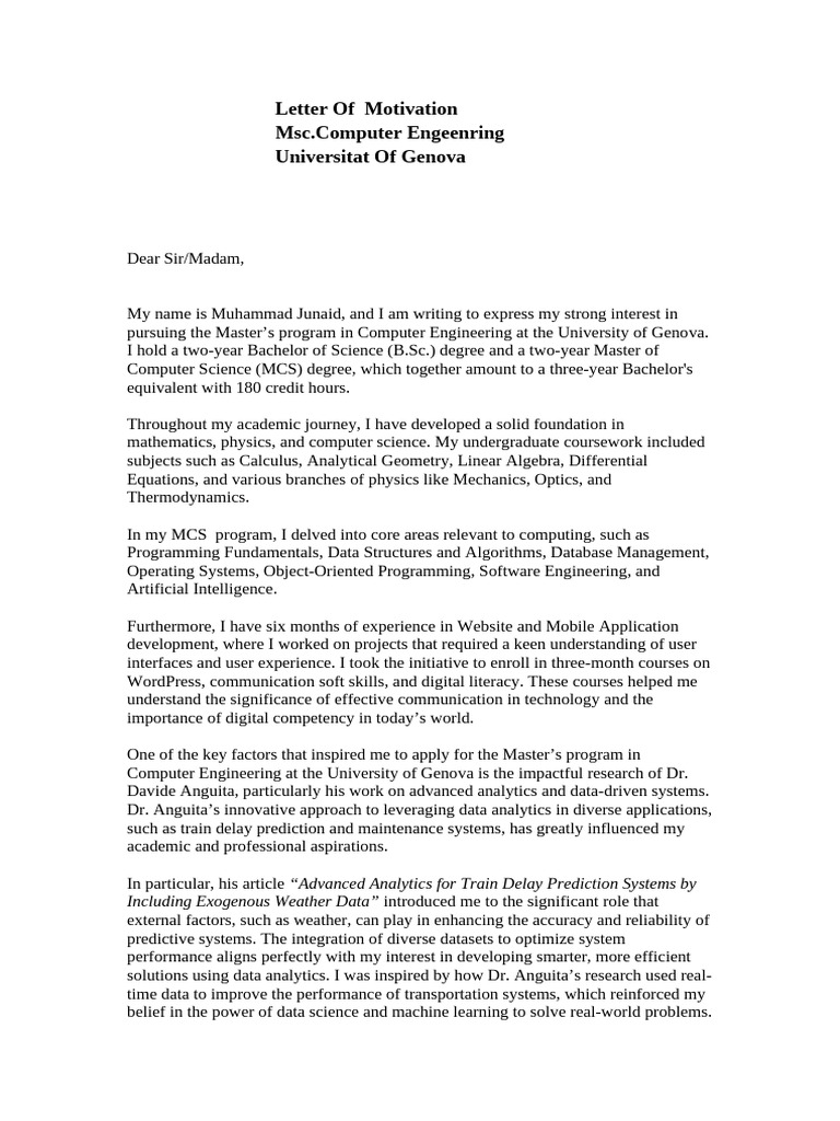 Motivation for MSc in Computer Engineering | PDF | Machine Learning ...