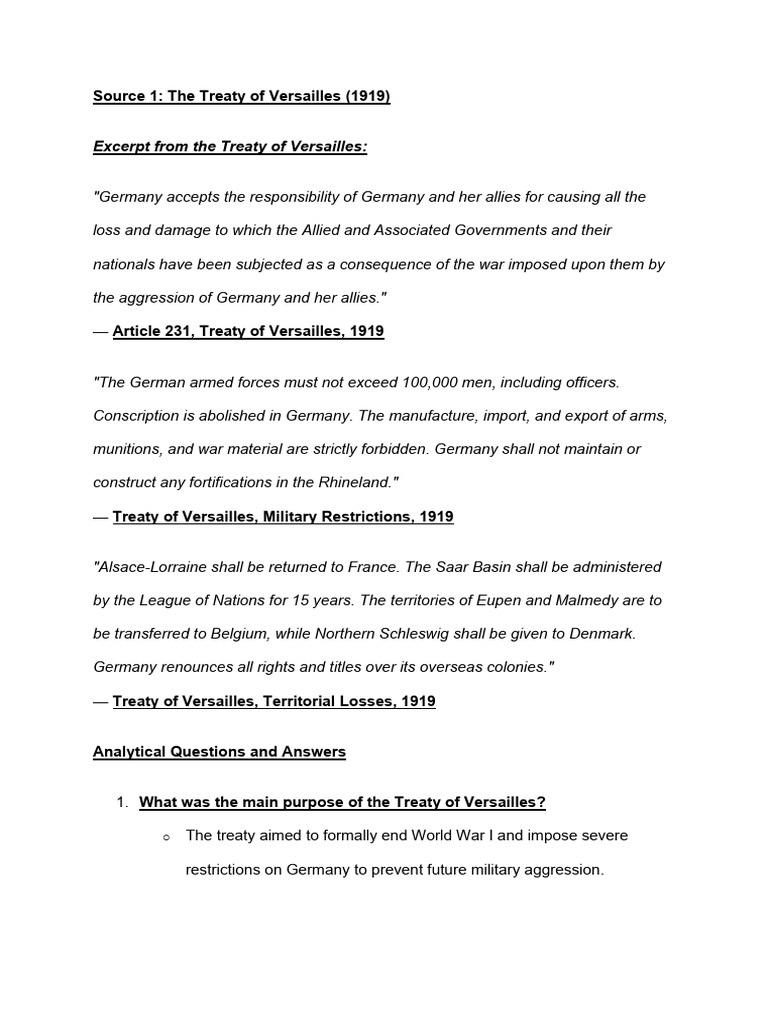 Versailles and Weimar Questions and Answers 4 February Lesson | PDF ...