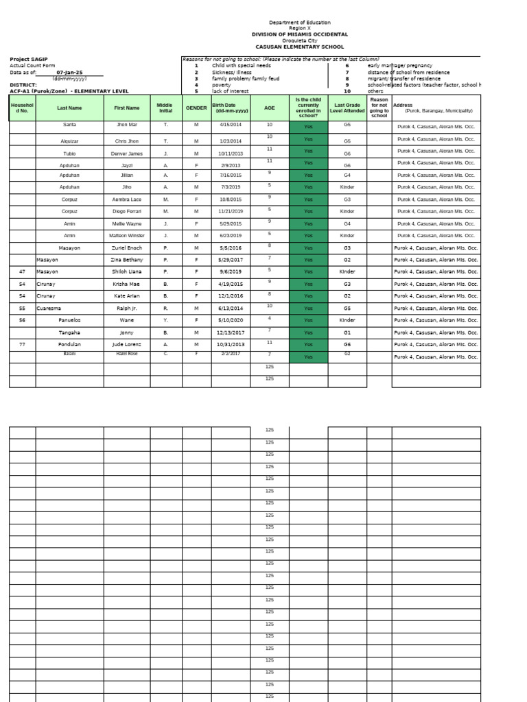 Project Sagip Data Gathering Purok 4 | PDF | Social Institutions | Family