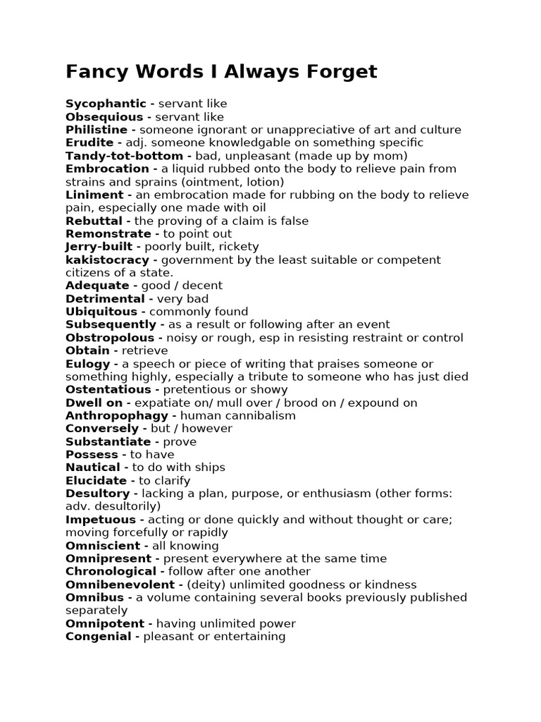 Fancy Words I Always Forget | PDF