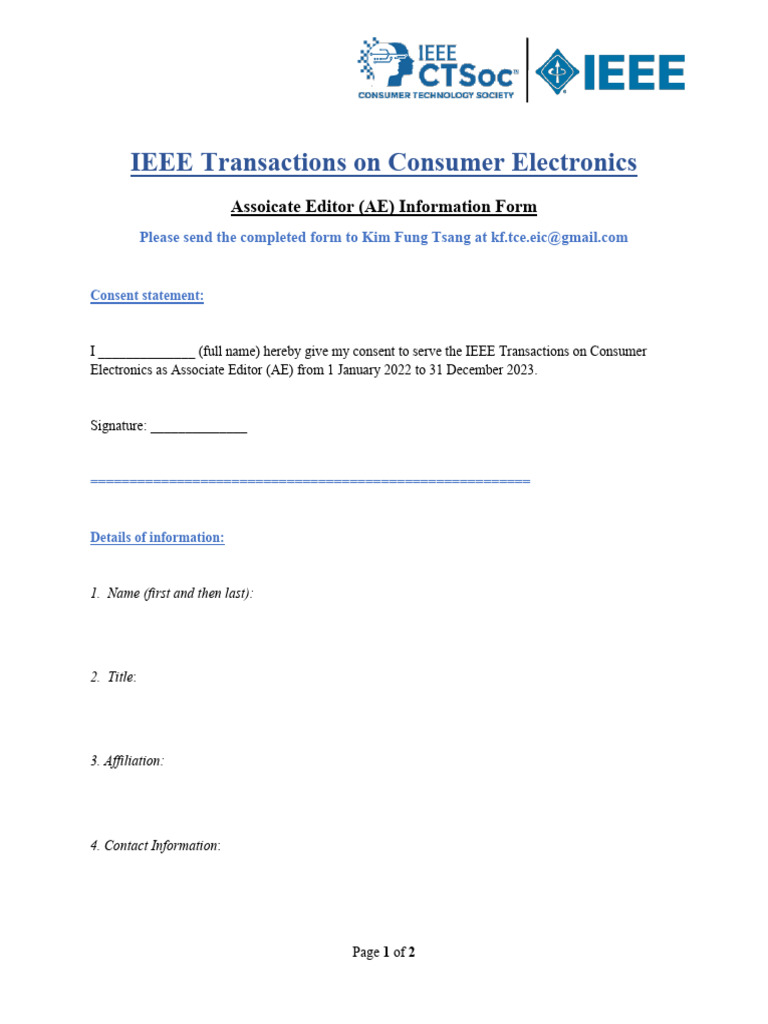 Associate Editor Consent Form Template | PDF