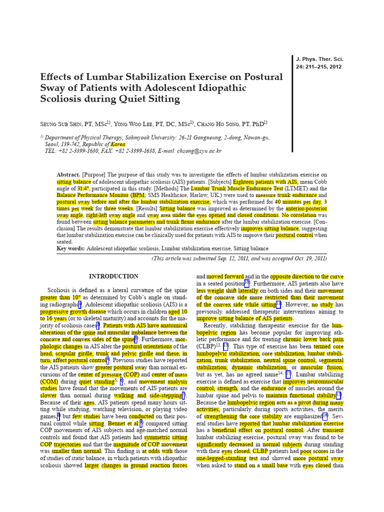 Editor 11 Effects of Lumbar Stabilization Exercise On Postural Sway of ...