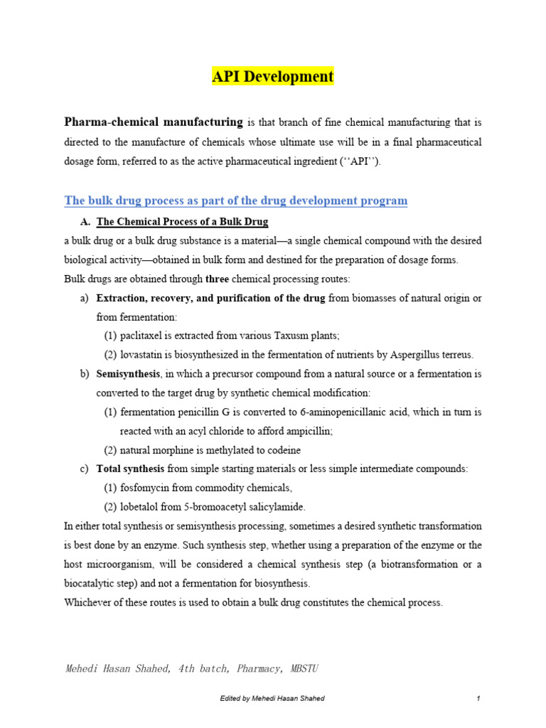 Chapter 3 Summary (API Development, Manufacturing and Regulations) | PDF | Verification And ...