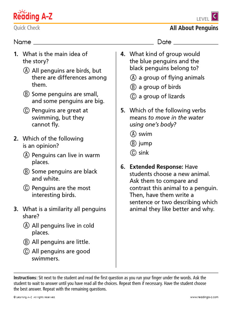 All About Penguins: Quick Check Guide | PDF | Penguin | Question