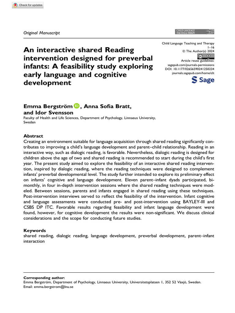An Interactive Shared Reading Intervention Designed For Preverbal ...