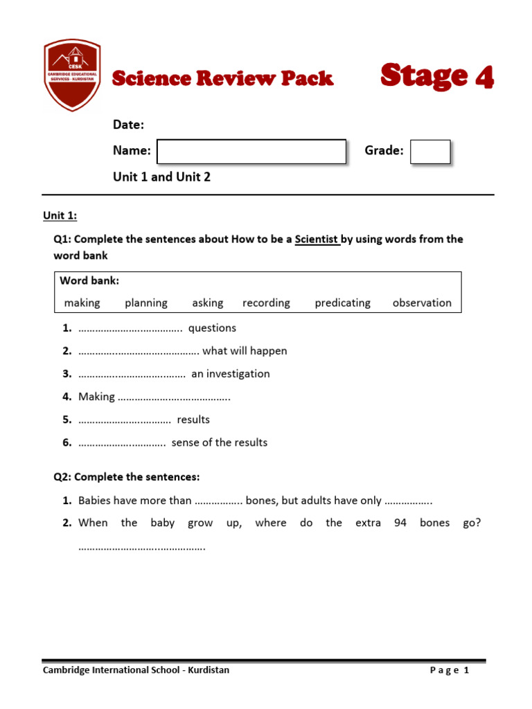 Science Review Pack: Stage 4 Units 1 & 2 | PDF | Liquids | Boiling