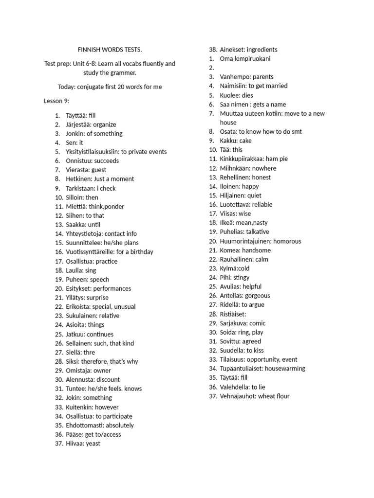 Finnish Words Tests | PDF