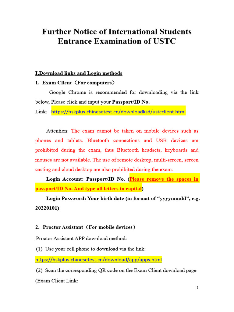Further Notice of International Students Entrance Examination of USTC ...