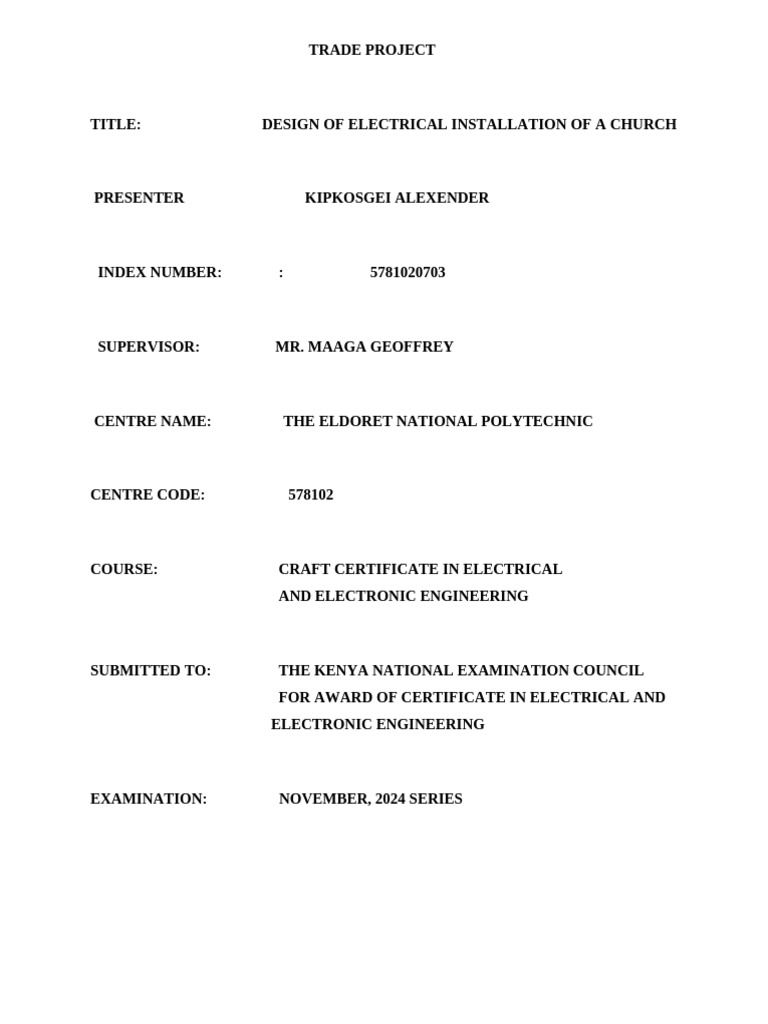 Kipkosgei Alexender | PDF | Electrical Wiring | Lighting