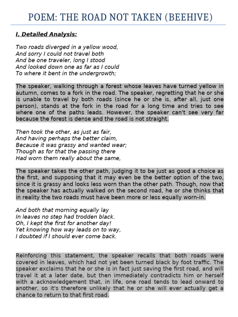 'The Road Not Taken' Analysis | PDF | Poetry | Rhyme