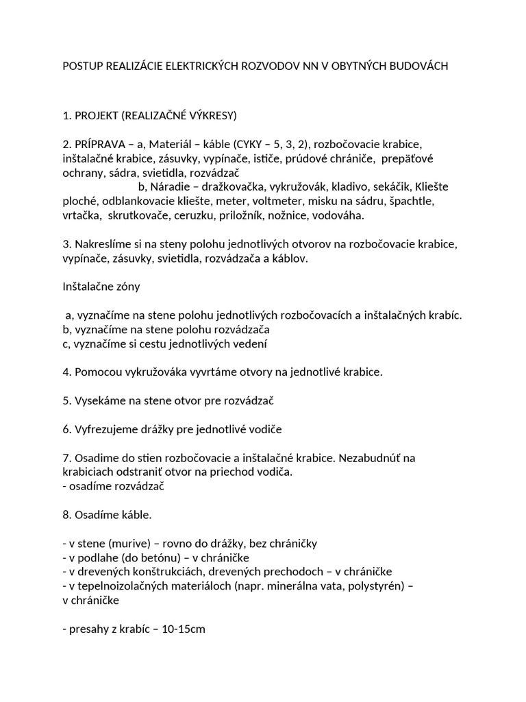 Postup Realizacie Elektrických Rozvodov | PDF
