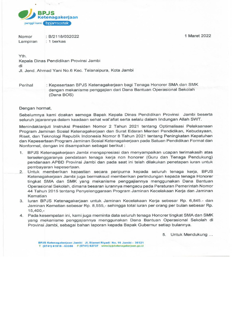 SURAT BPJS KETENAGAKERJAAN | PDF
