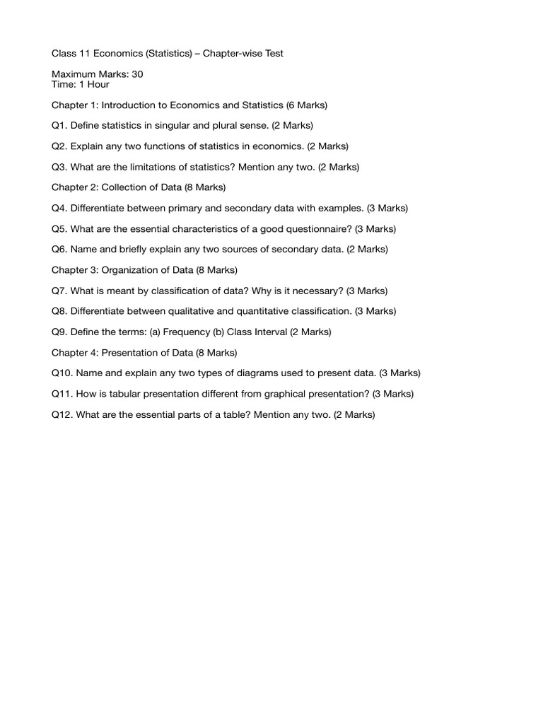 Class 11 Economics Statistics Test | PDF