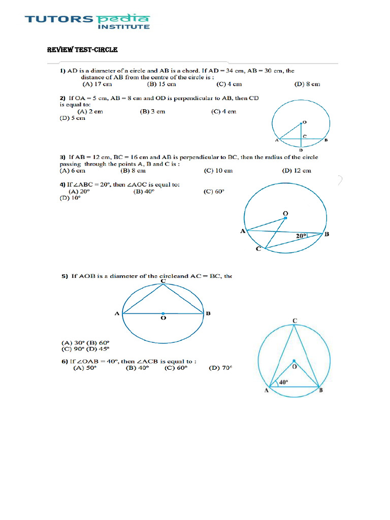 Test Review for Circle Method | PDF