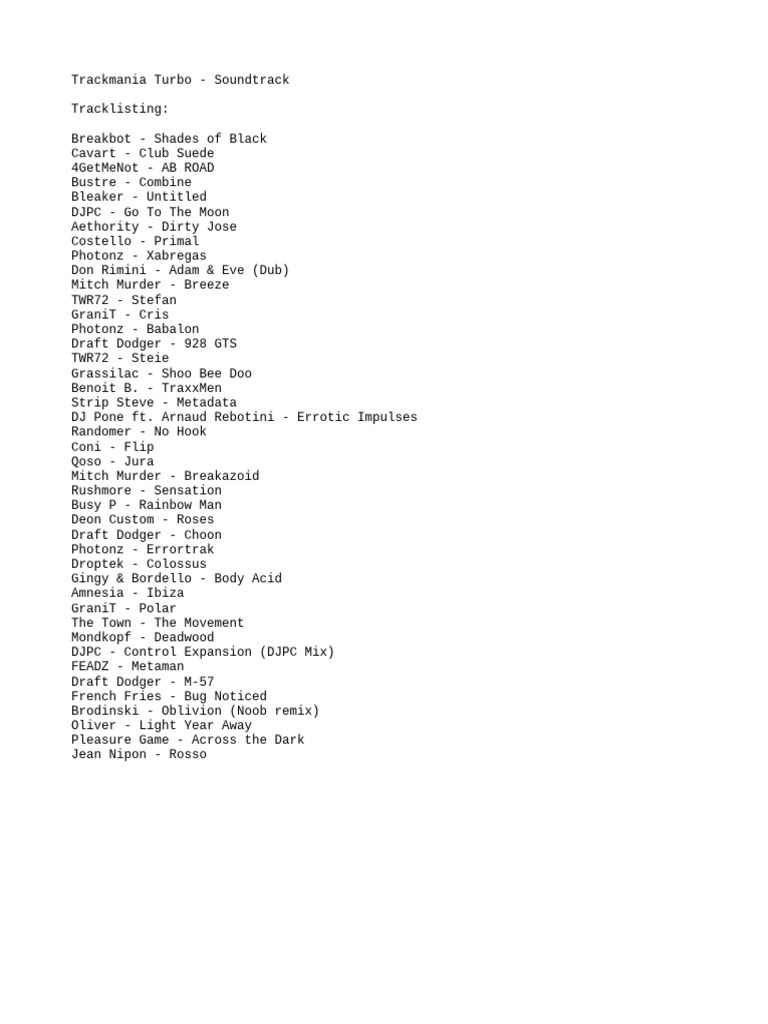 Trackmania Turbo - Soundtrack | PDF