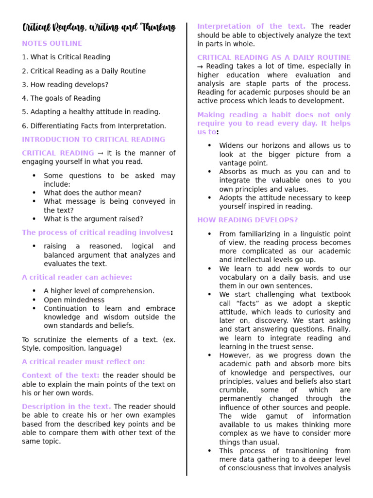 Mastering Critical Reading Skills | PDF | Speed Reading | Reading ...