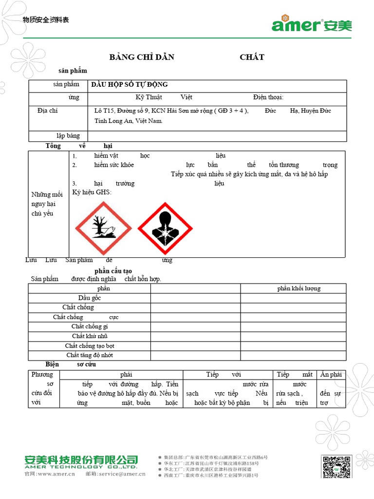CTY KỸ THUẬT AMER-MSDS DẦU HỘP SỐ TỰ ĐỘNG ATF220 - 2024 | PDF