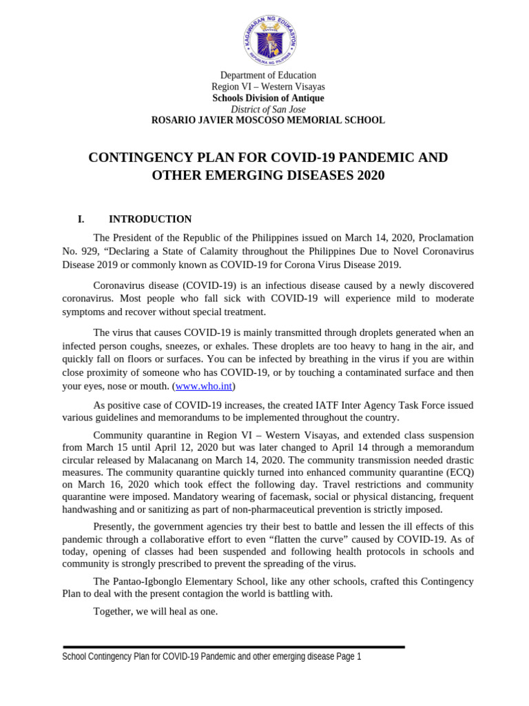 Contingency Plan For COVID 19 RJMMS | PDF | Pandemic | Public Health
