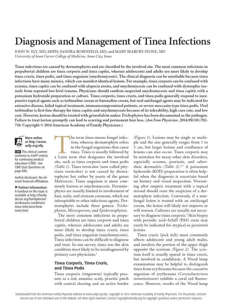 AFP Tinea Diagnosis Management 2014 | PDF | Dermatitis | Immunology