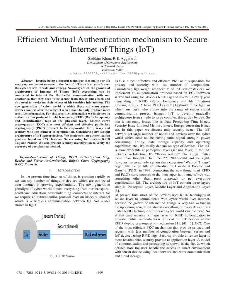 Efficient Mutual Authentication Mechanism to Secure Internet of Things IoT | PDF | Internet Of ...