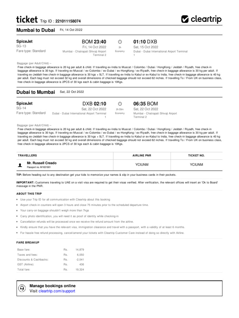 Cleartrip Flight E-Ticket | PDF | Identity Document | Aviation