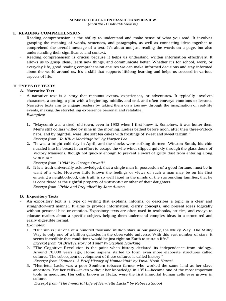 Reading Comprehension (Reviewer) | PDF | Reading Comprehension | Argument