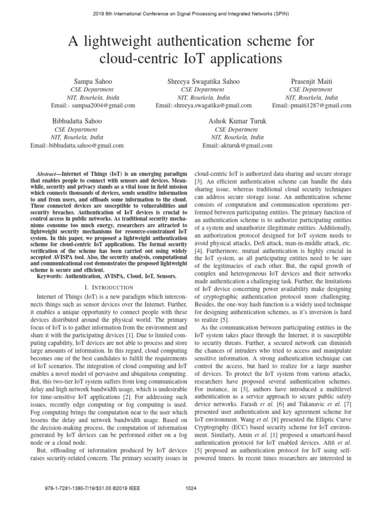 Lightweight IoT Authentication Scheme | PDF | Internet Of Things | Security