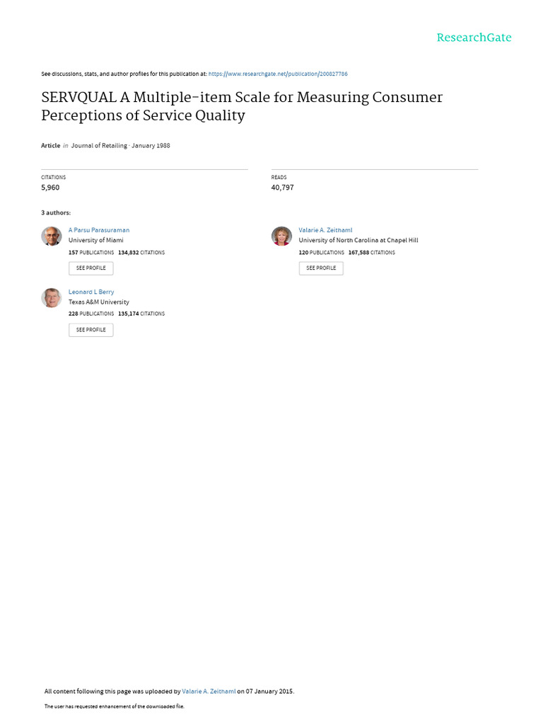 25 SERVQUAL A Multiple-Item Scale For Measuring Consumer Perceptions of ...