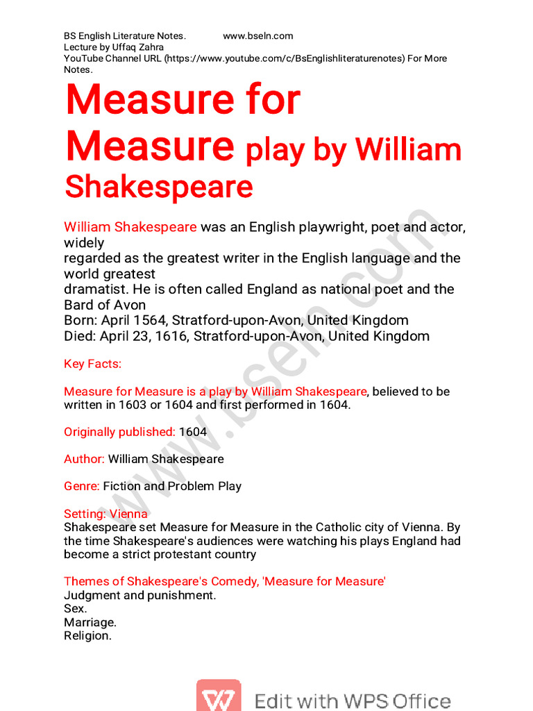 Measure For Measure Play by William Shakespeare | PDF
