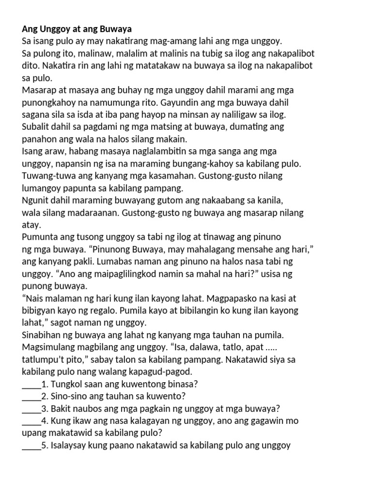 Ang Unggoy at Ang Buwaya | PDF