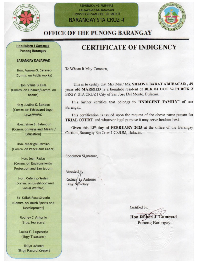 Certificate of Indigency | PDF