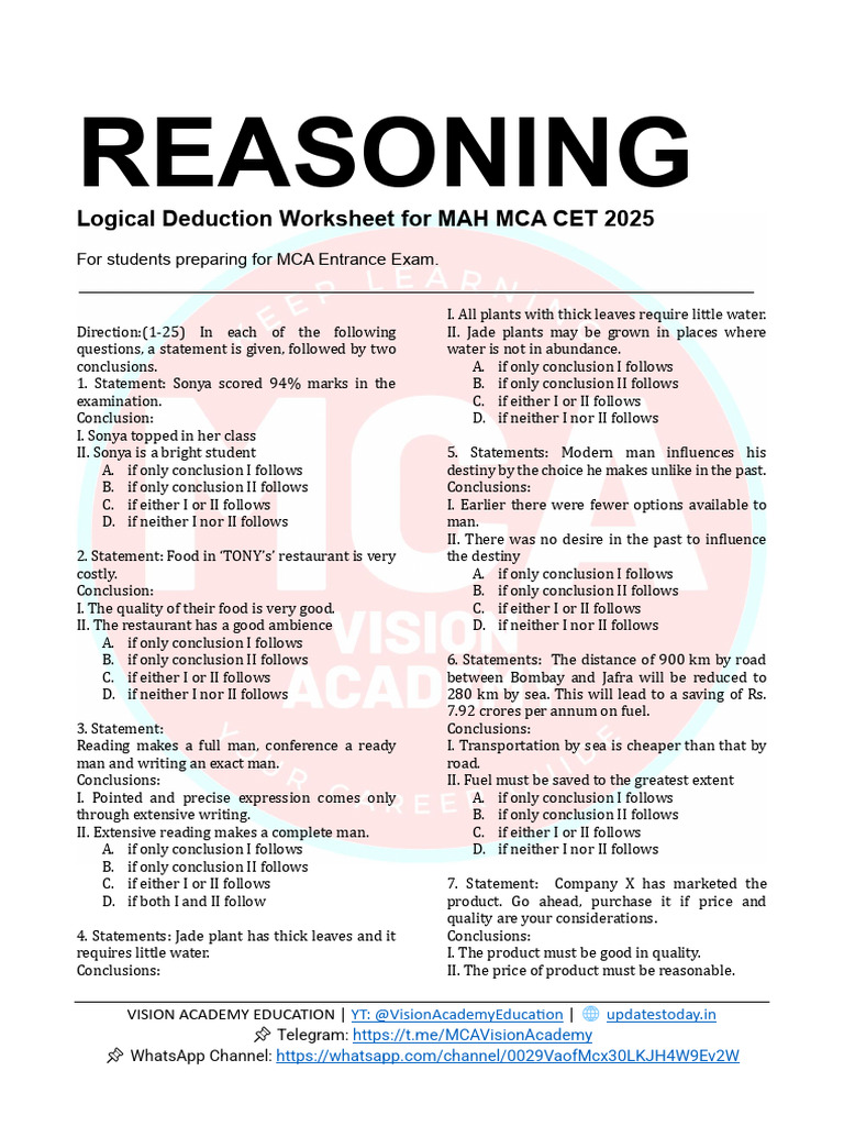 Day 46 Reasoing Logical Deduction Worksheet | PDF | Economies