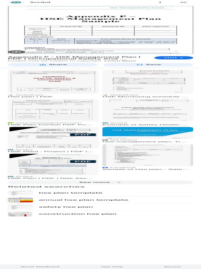Related Searches: Appendix P - HSE Management Plan - PDF - Occupational Safety and .. | PDF