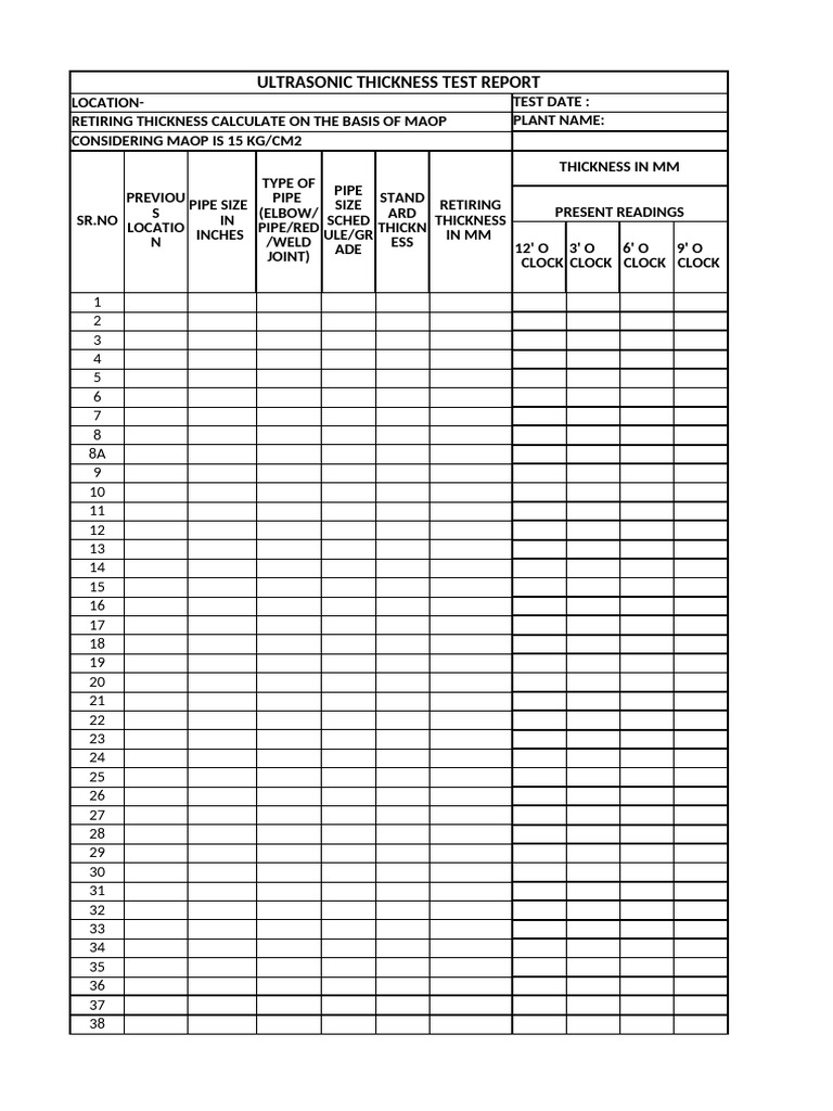Ultrasonic Thickness Test Report | PDF