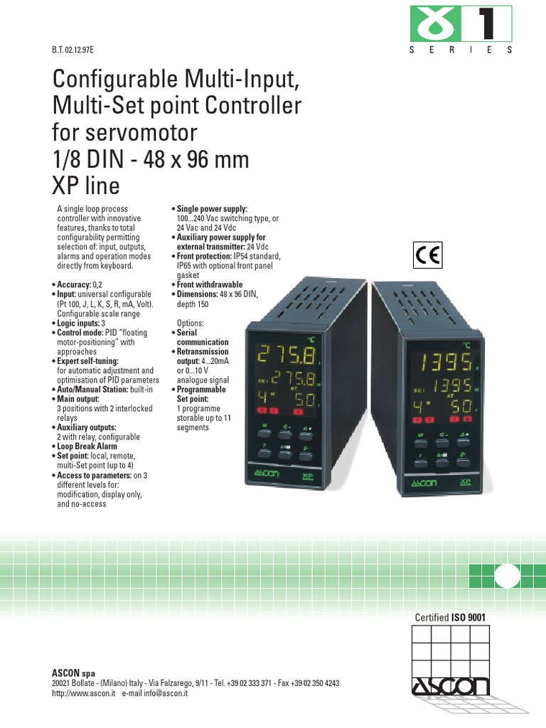 Configurable Multi-Input, Multi-Set Point Controller For Servomotor 1/8 DIN - 48 X 96 MM XP Line ...