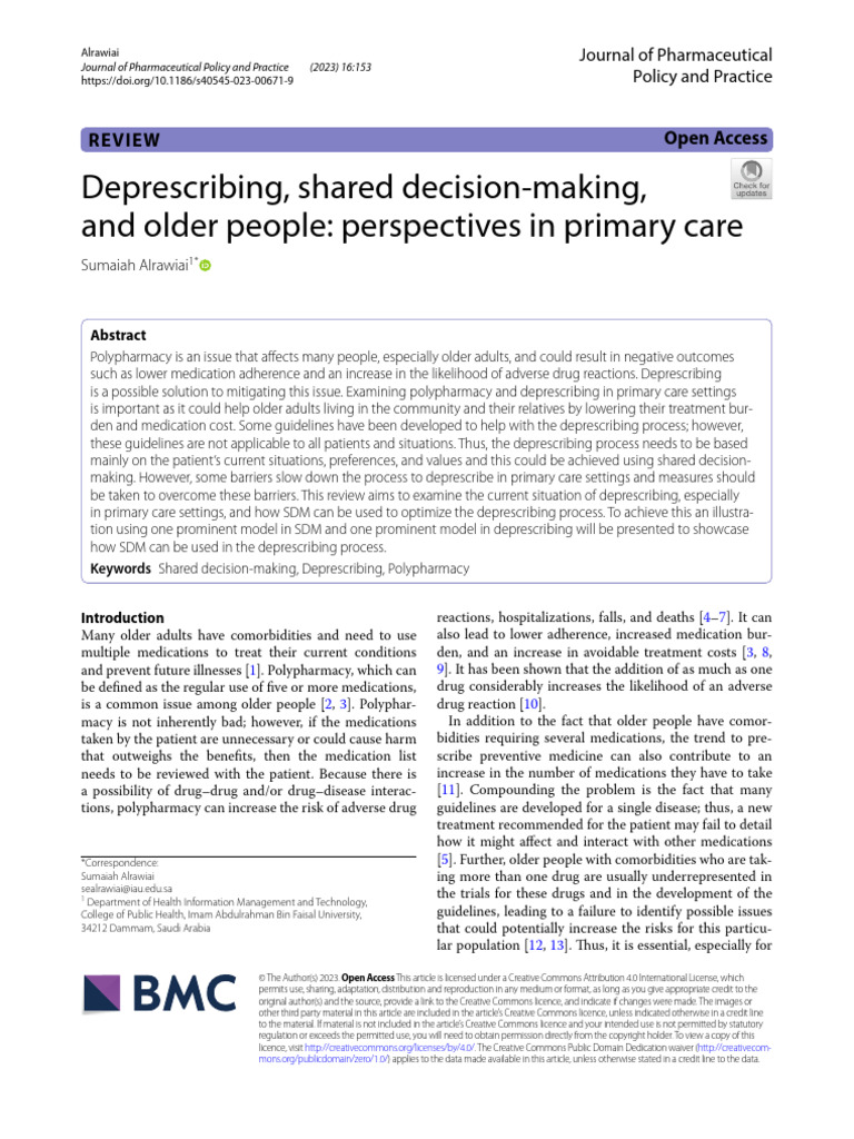 Deprescribing, Shared Decision-making, And Older People 2023 | PDF | Pharmacology | Pharmacy