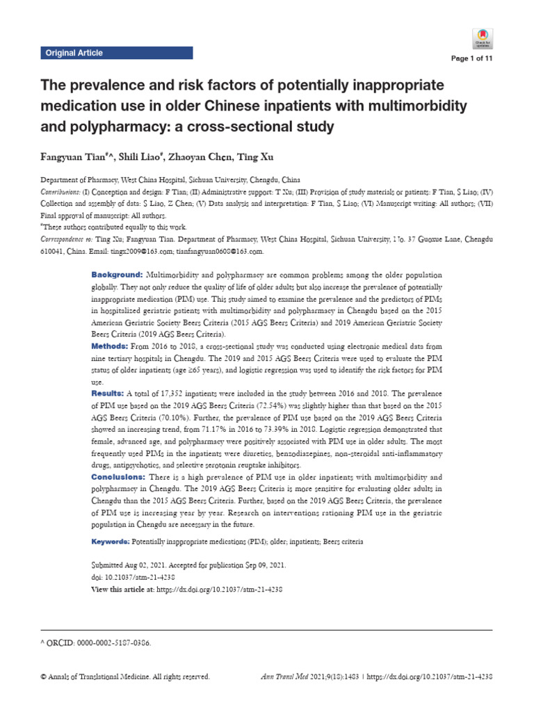 The Prevalence and Risk Factors of Potentially Inappropriate Medication Use in Older Chinese ...