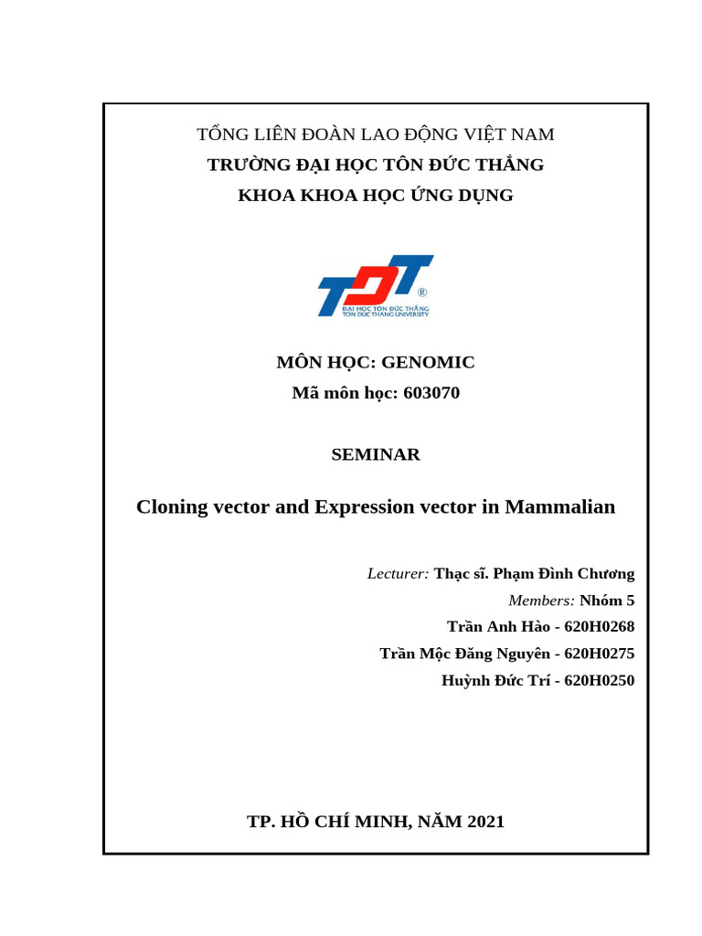 Group 5 - Cloning Vector and Expression Vector in Mammalian | PDF