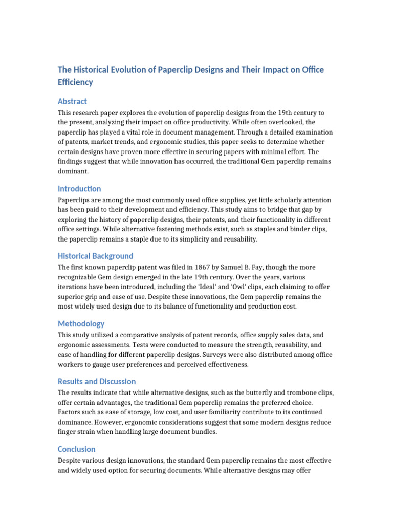 Evolution of Paperclip Designs and Efficiency | PDF | Usability